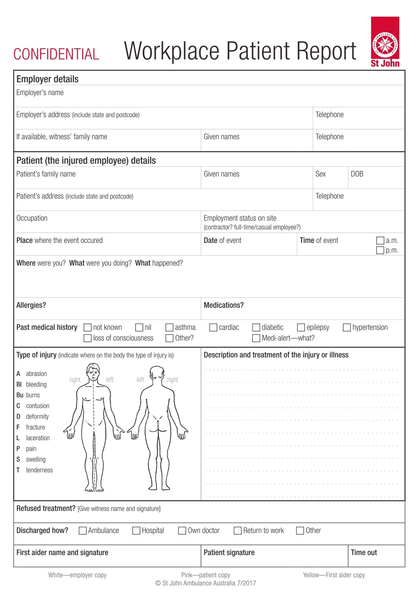 Workplace Patient Report A5 Forms- 10 pack (1 book) – St John Ambulance ...